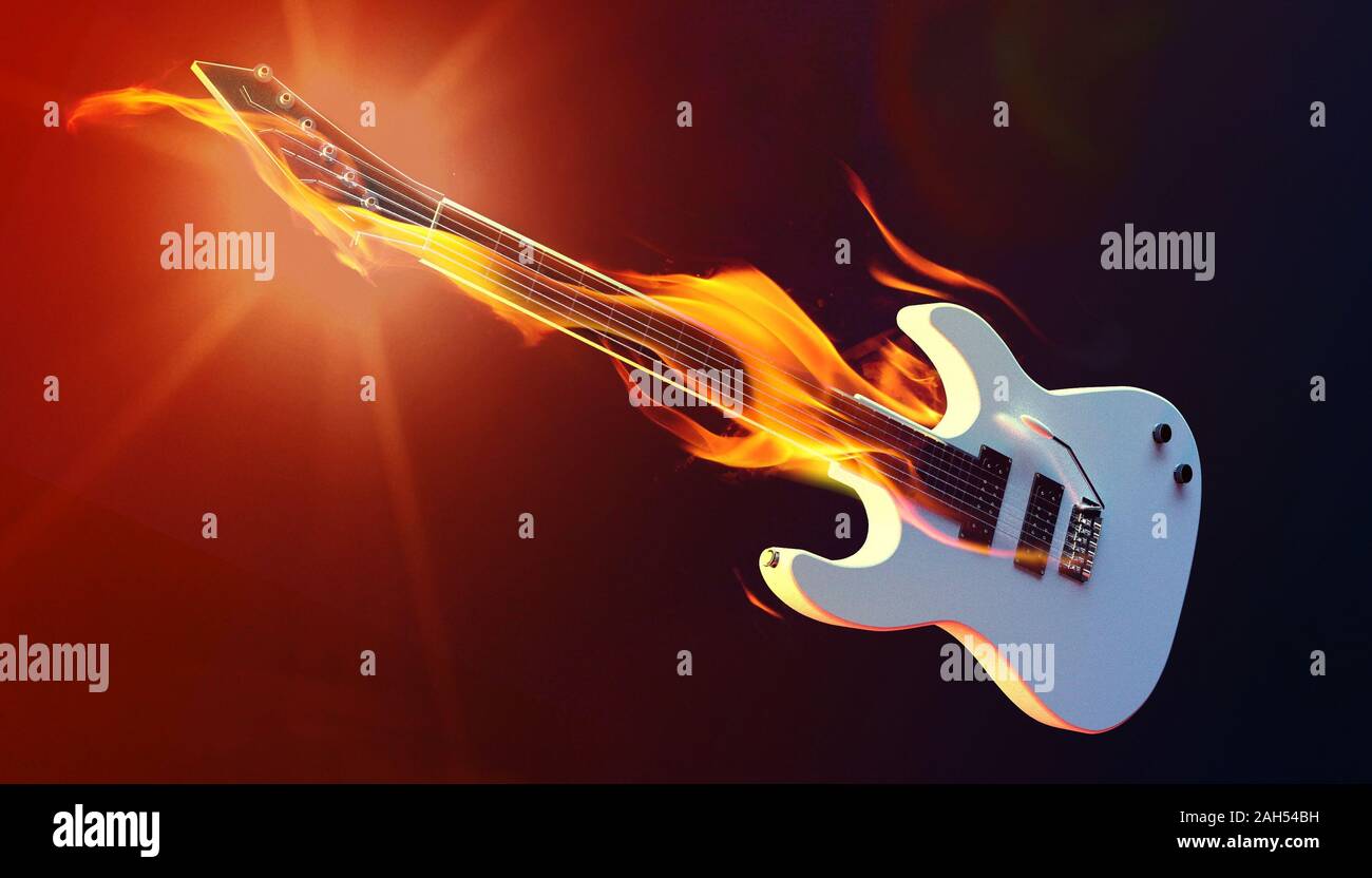 Fire guitar 3d render Stock Photo - Alamy