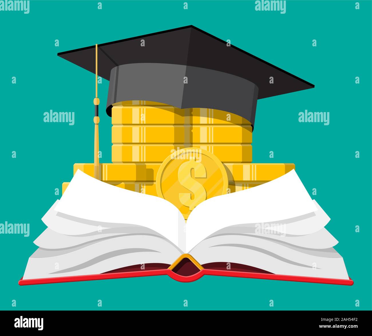 Graduation cap, book and gold coin Stock Vector Image & Art - Alamy