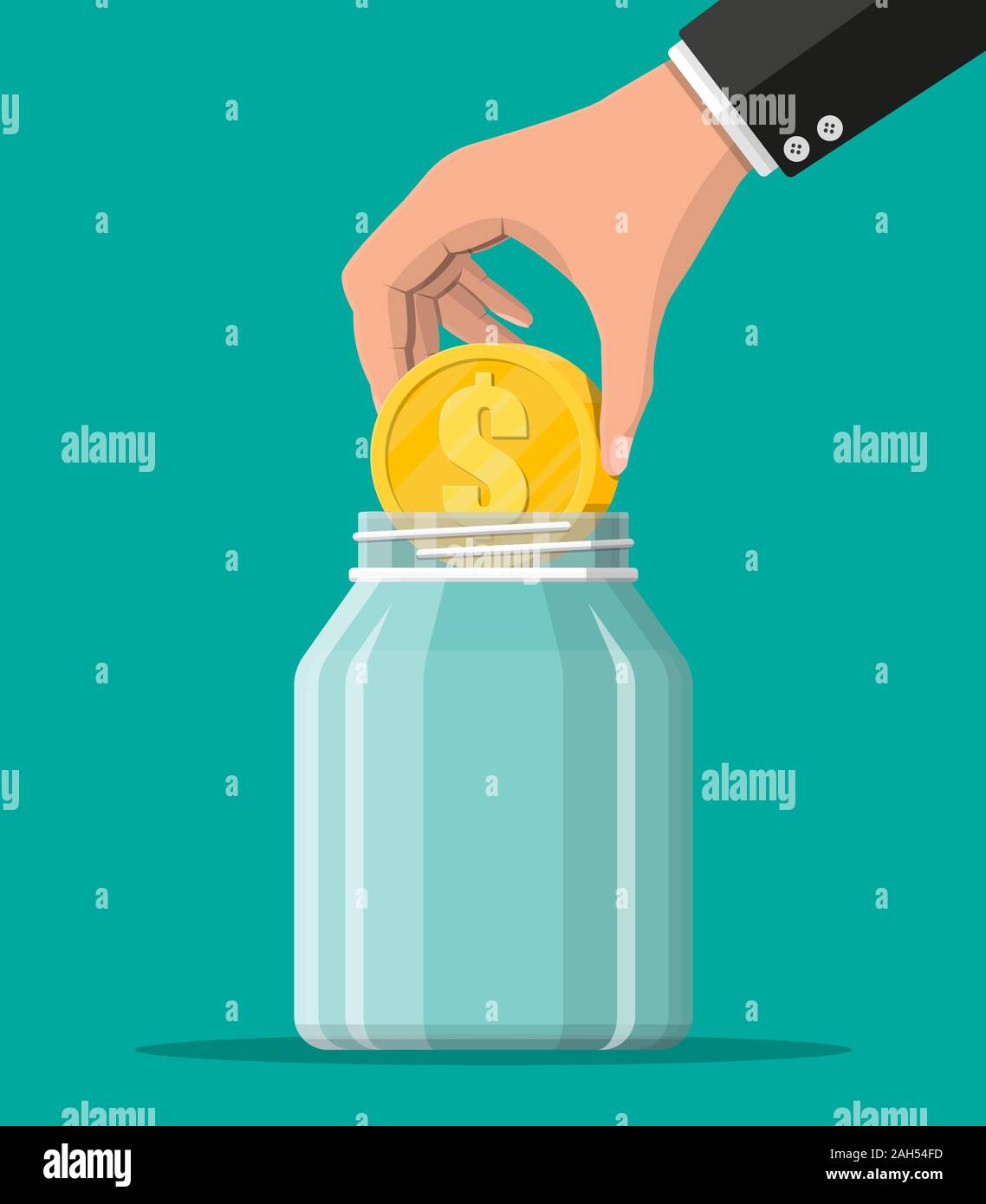 Glass money jar with gold coin Stock Vector Image & Art - Alamy