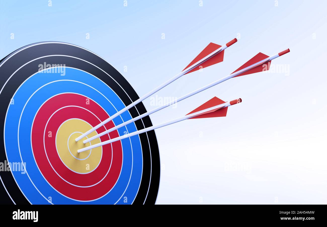 Arrows hit goal ring. 3d illustration Stock Photo - Alamy