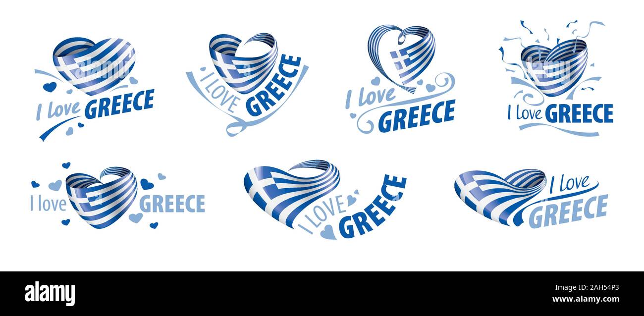 The national flag of the Greece and the inscription I love Greece ...