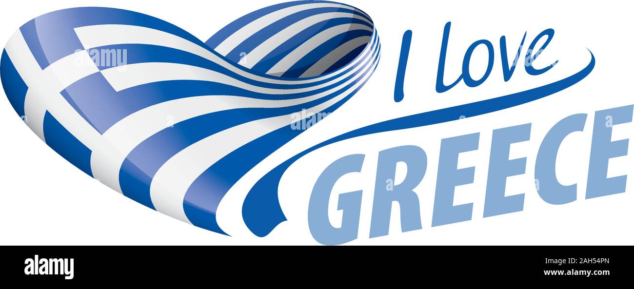 The national flag of the Greece and the inscription I love Greece ...