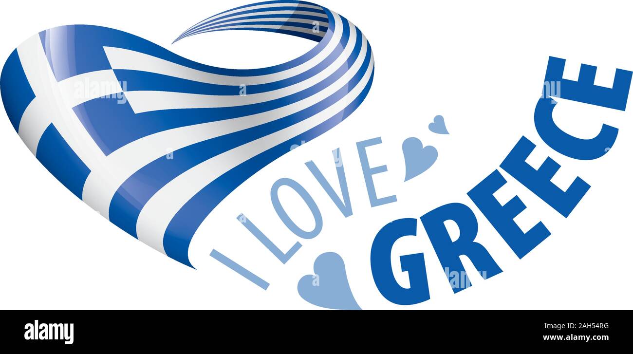 The national flag of the Greece and the inscription I love Greece ...