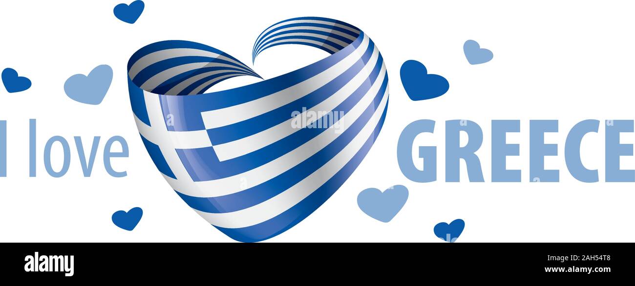 The national flag of the Greece and the inscription I love Greece ...