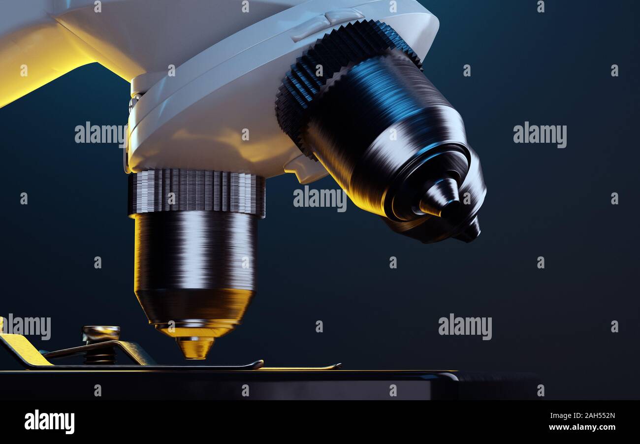 Close up microscope. 3d illustration Stock Photo - Alamy