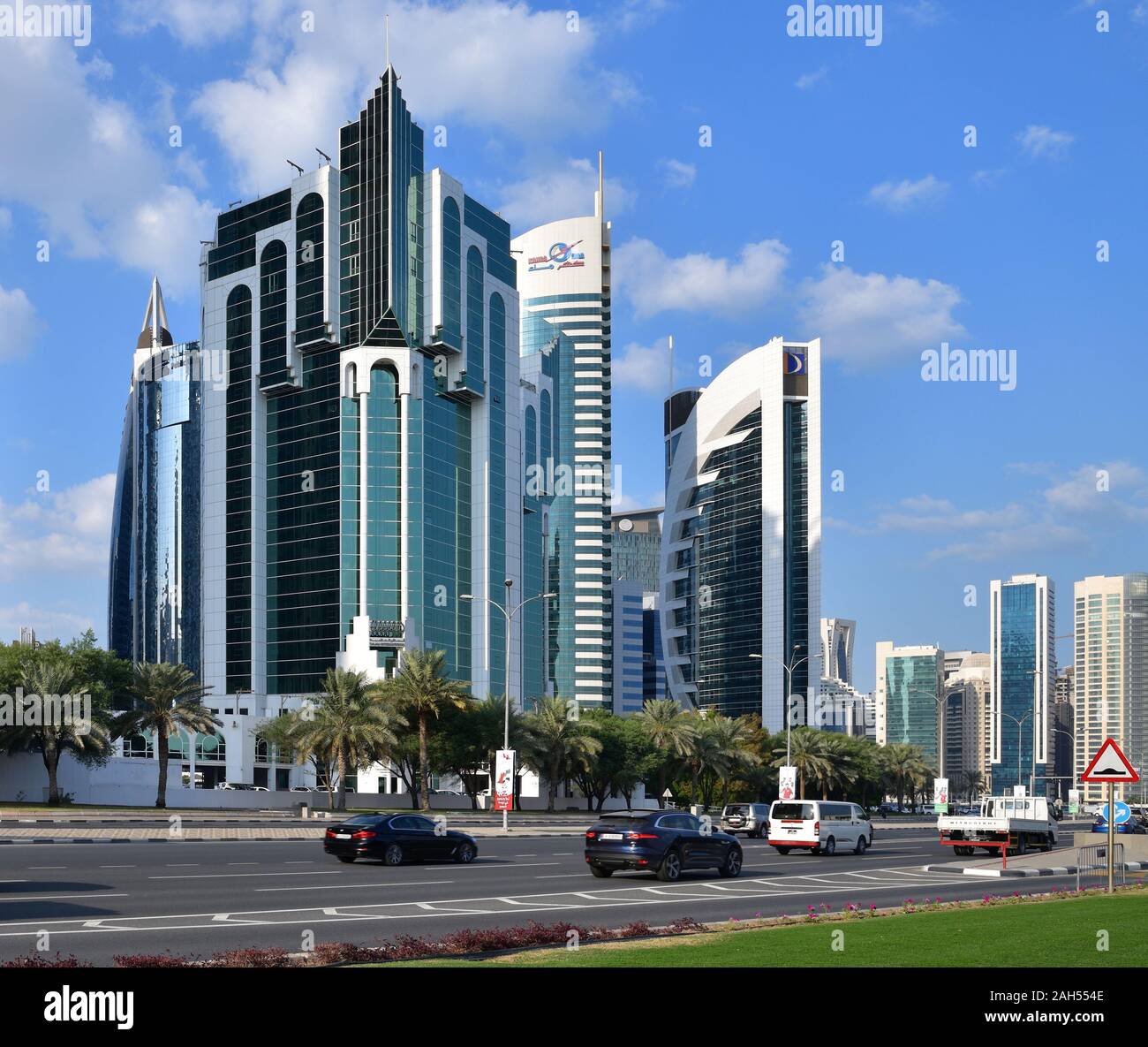 Doha, Qatar - Nov 23. 2019. Salam Tower and Doha Bank at Al Funduq ...