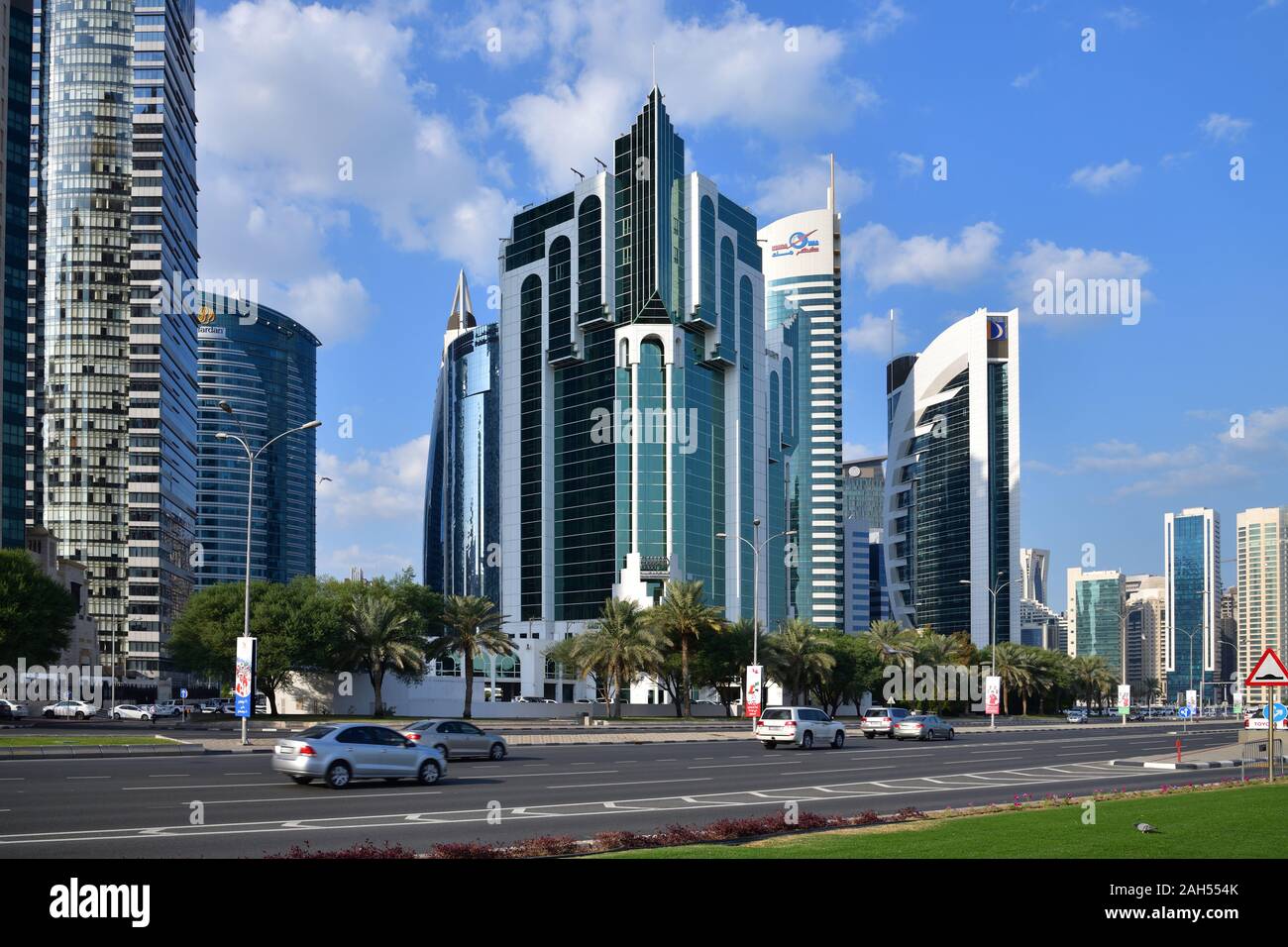 Doha, Qatar - Nov 23. 2019. Salam Tower and Doha Bank at Al Funduq ...