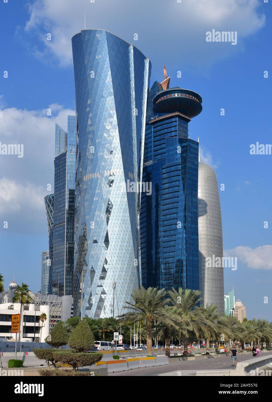 Doha, Qatar - Nov 24. 2019. Al Bidda Tower and a World Trade Center on ...