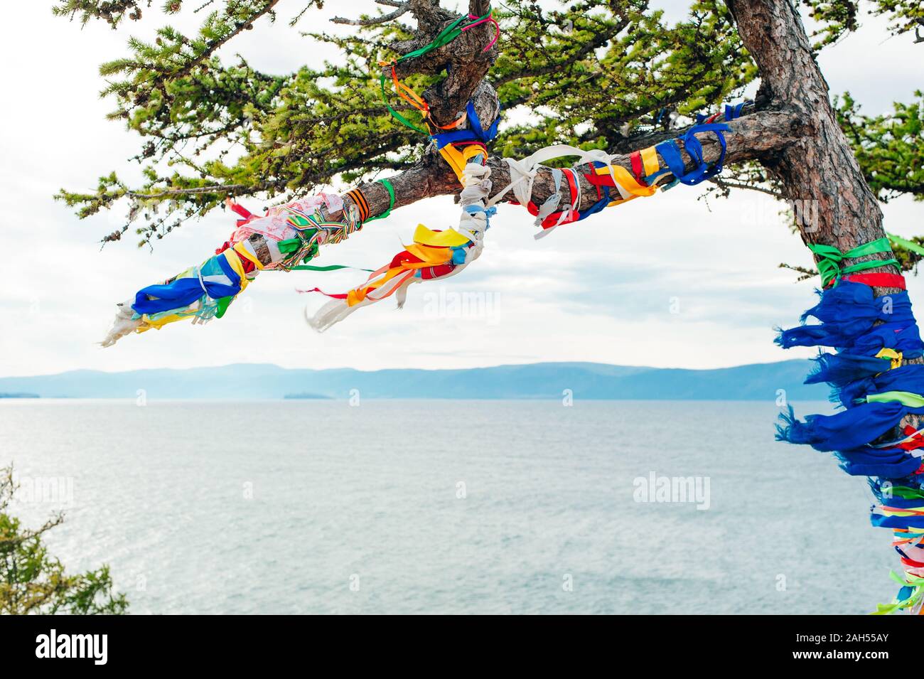 Wooden shaman tree at Burhan Cape, Baikal Lake, Russian Federation ...