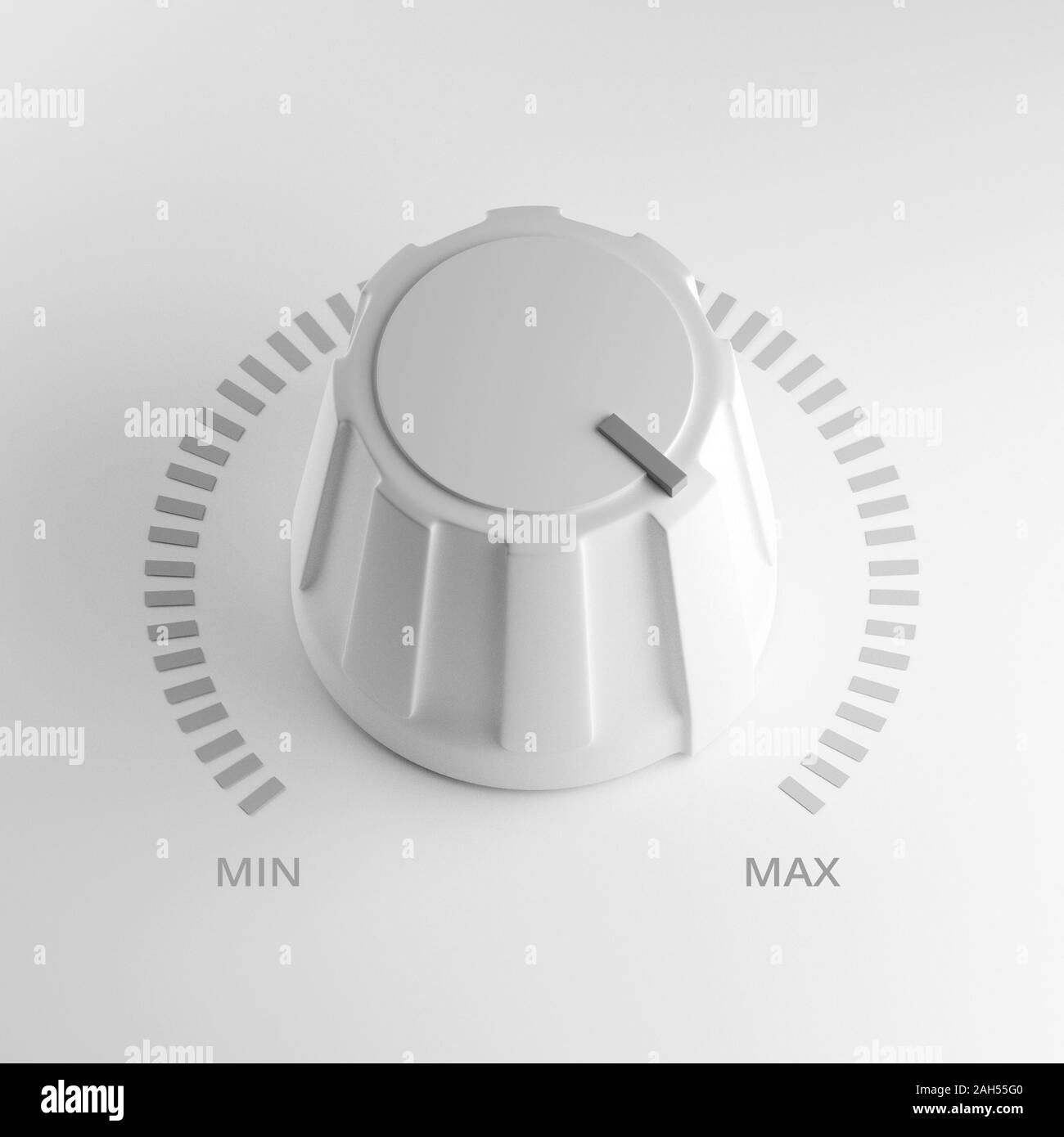 White volume knob on maximum, 3d render Stock Photo - Alamy
