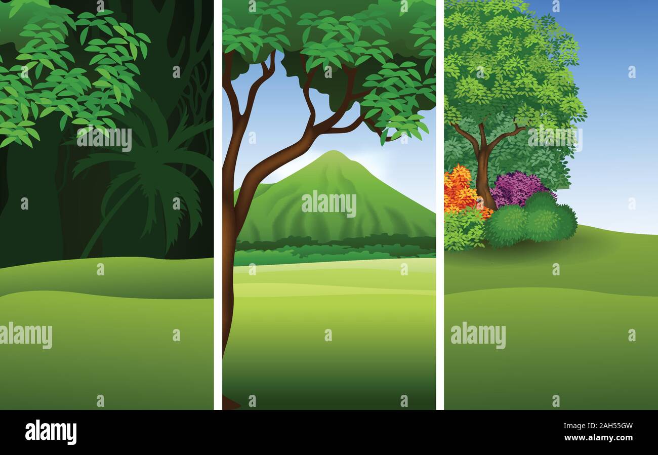 Set of three beautiful natural landscape background Stock Vector Image ...