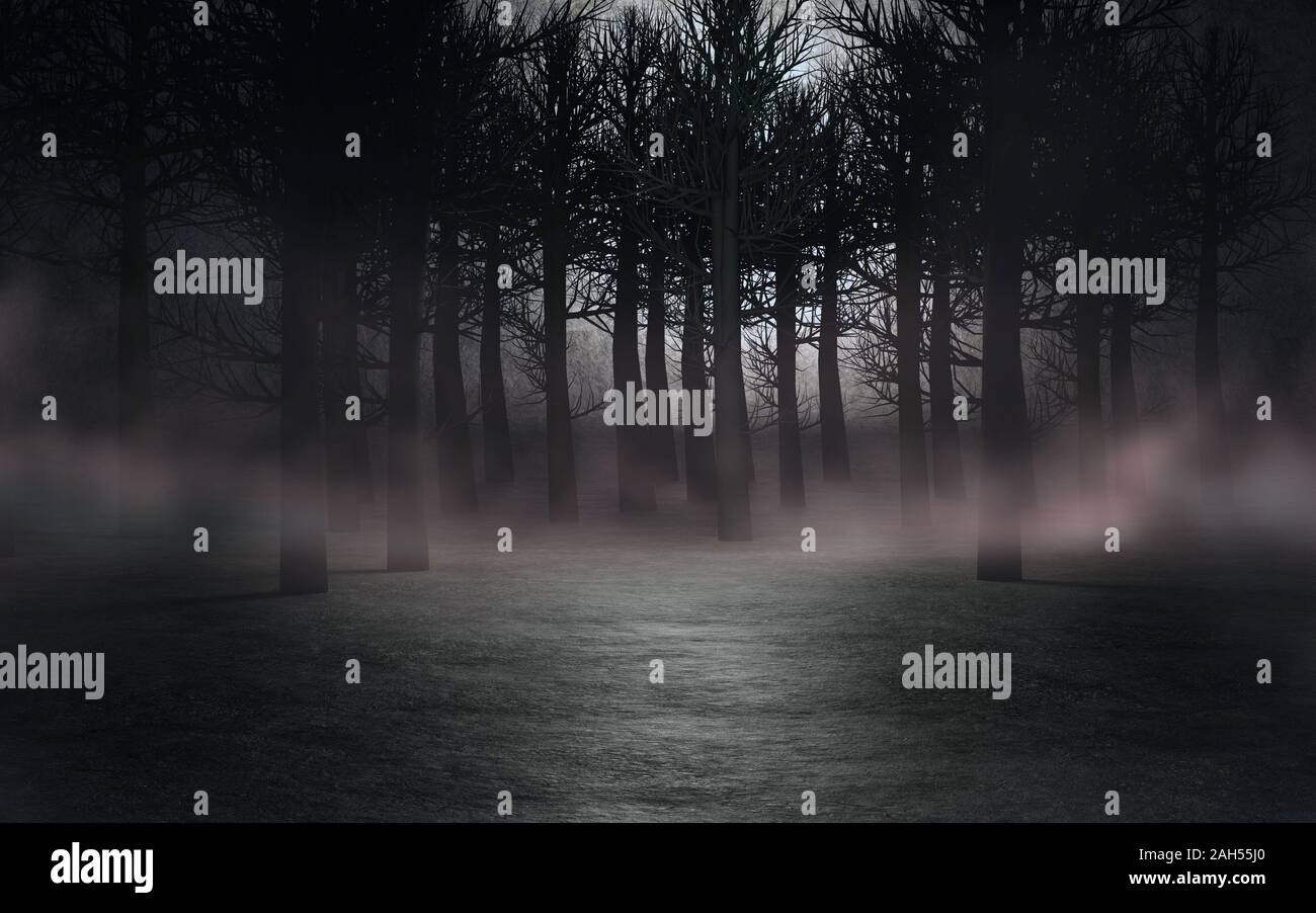 Forest in fog. 3d render Stock Photo - Alamy