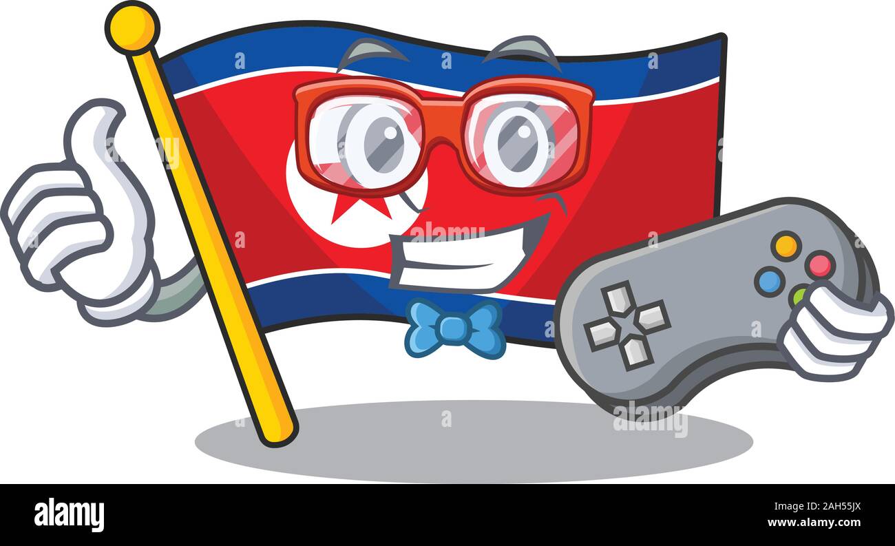 Funny geek gamer flag north korea Scroll cartoon character style Stock ...