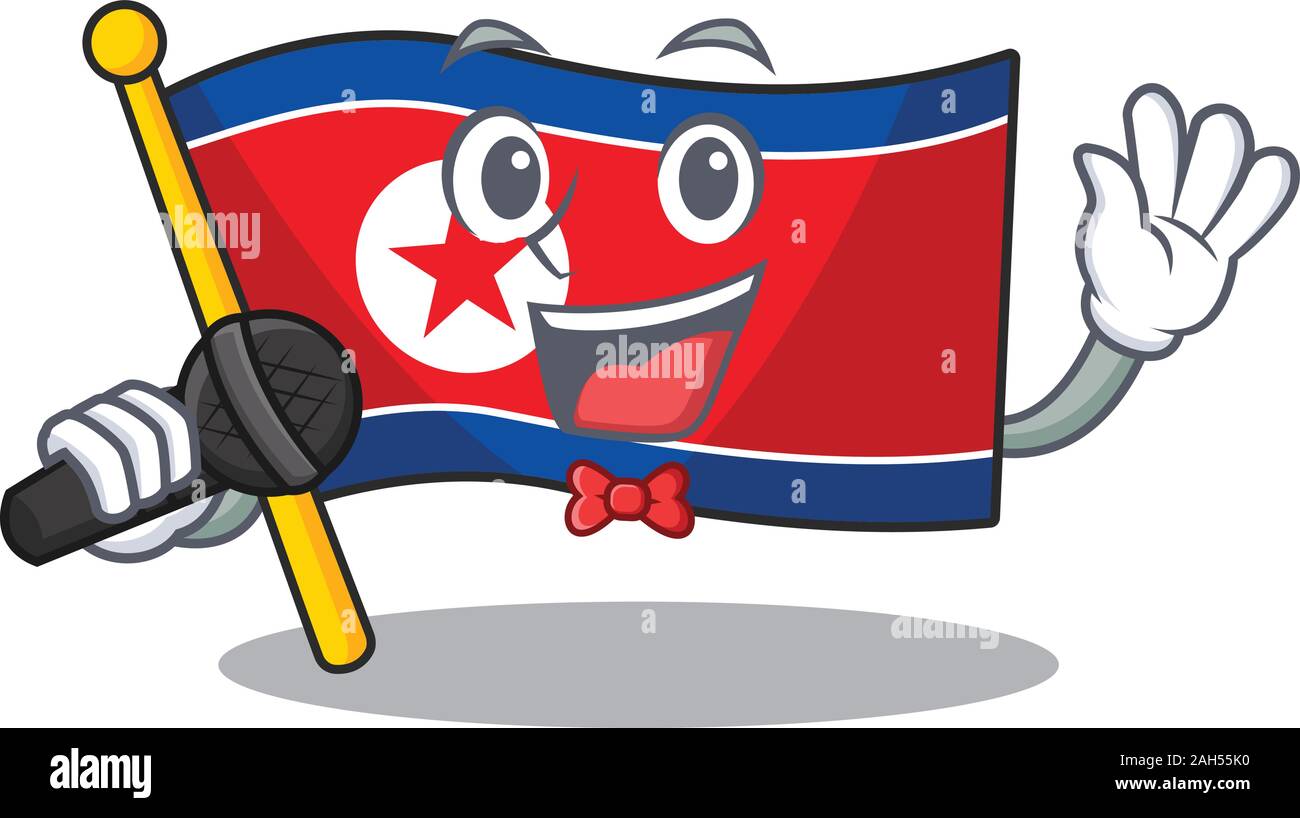 Cute cartoon Singing flag north korea Scroll with a microphone Stock ...