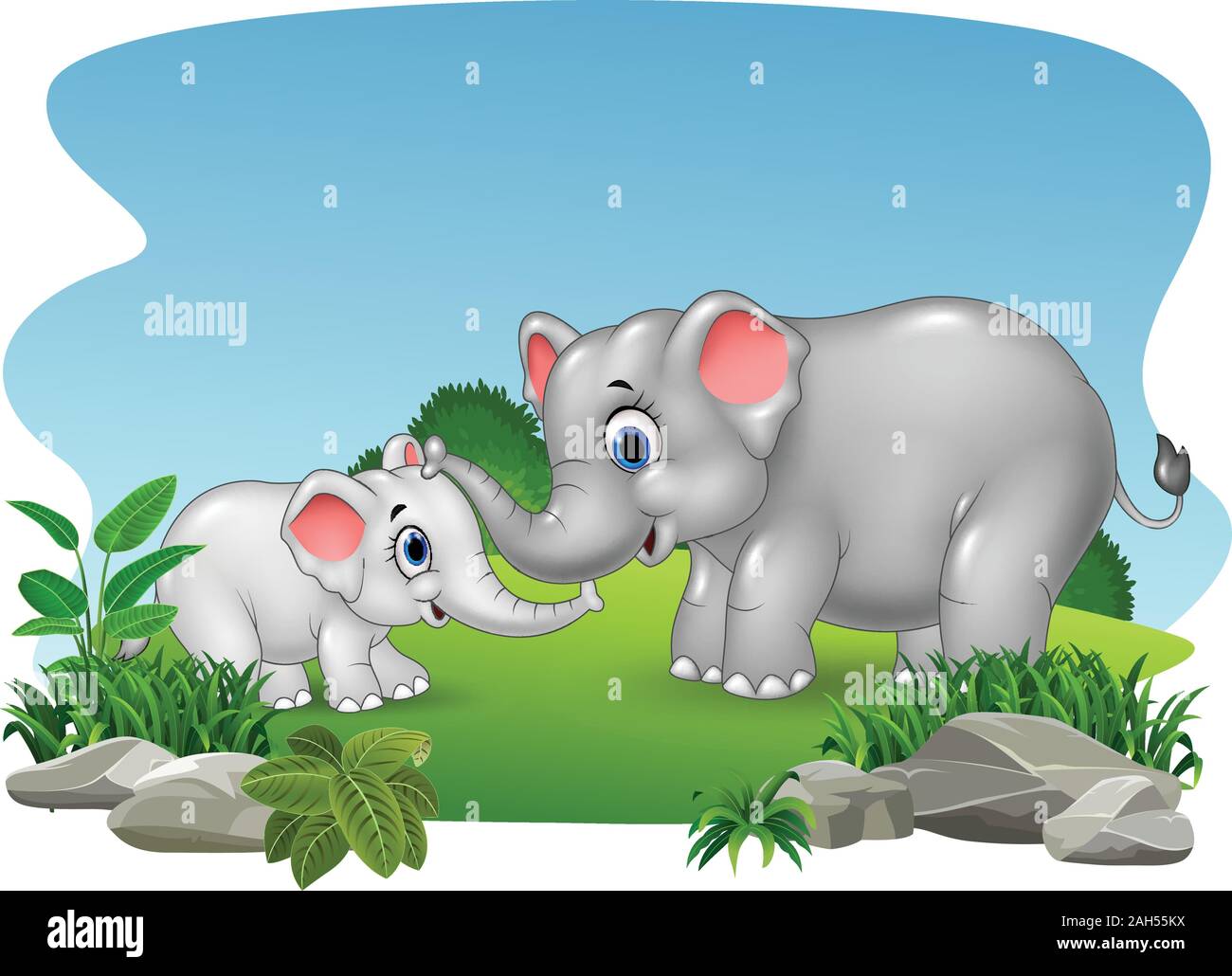 Cartoon Mother and baby elephant in the jungle Stock Vector Image & Art ...