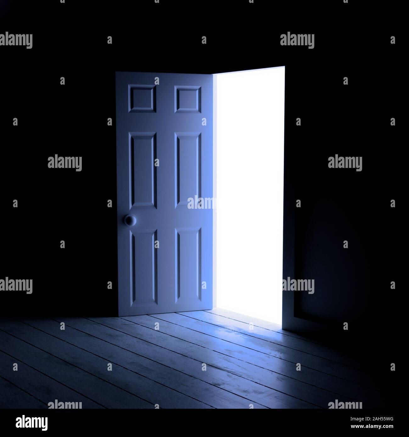 Light entering through door 3d render Stock Photo - Alamy