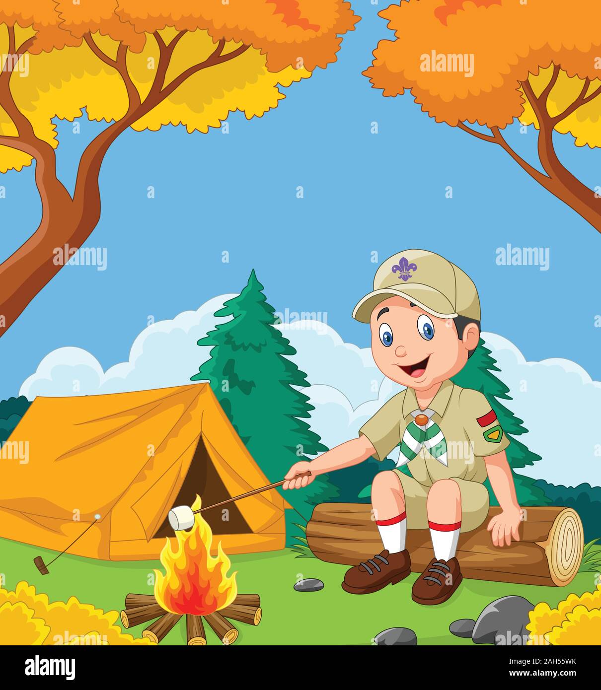 Cartoon scout roasting marshmallow Stock Vector Image & Art - Alamy