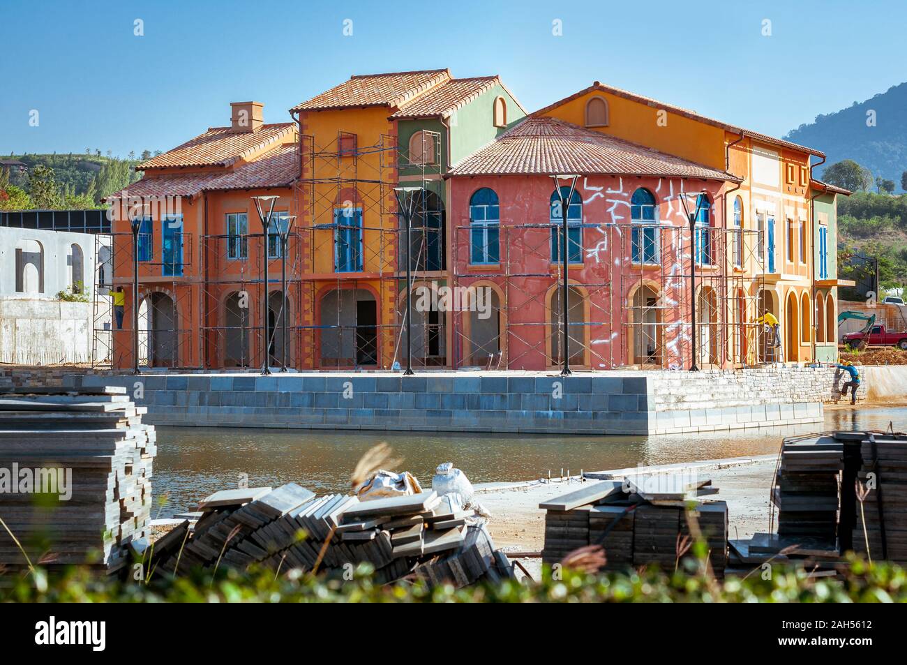 Luxury Italian style house under construction in building site Stock ...