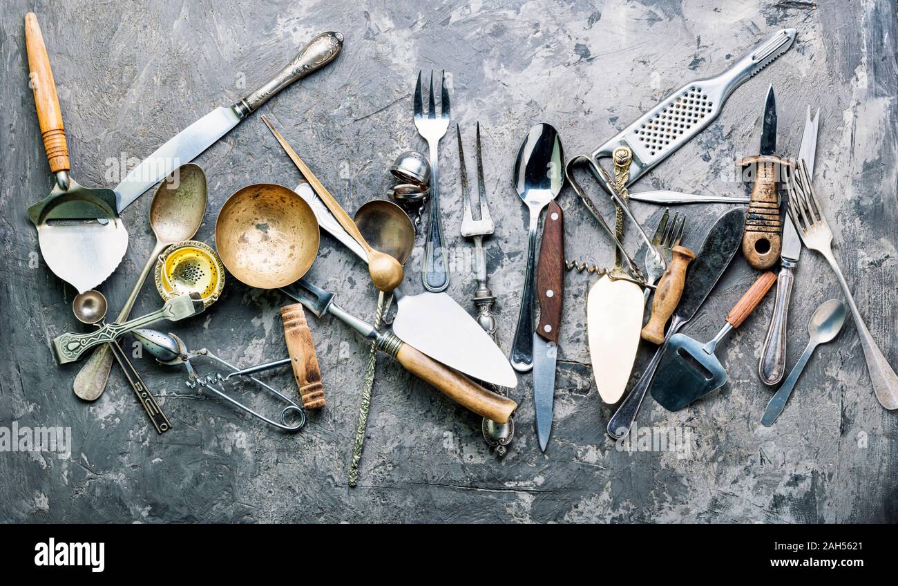 Large set of everyday retro cooking utensils Stock Photo - Alamy