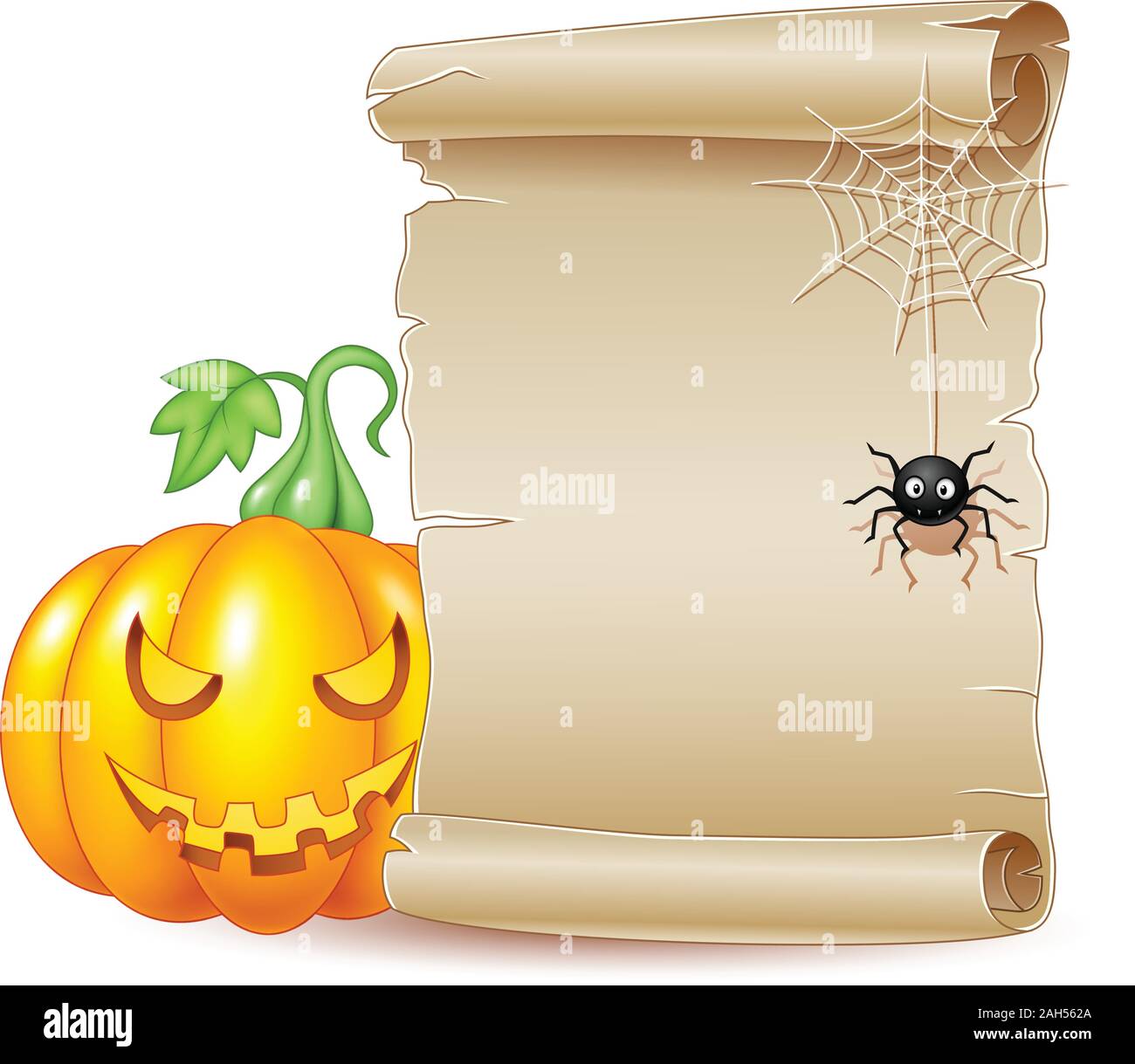 Halloween scroll banner with scary pumpkin and spider Stock Vector ...