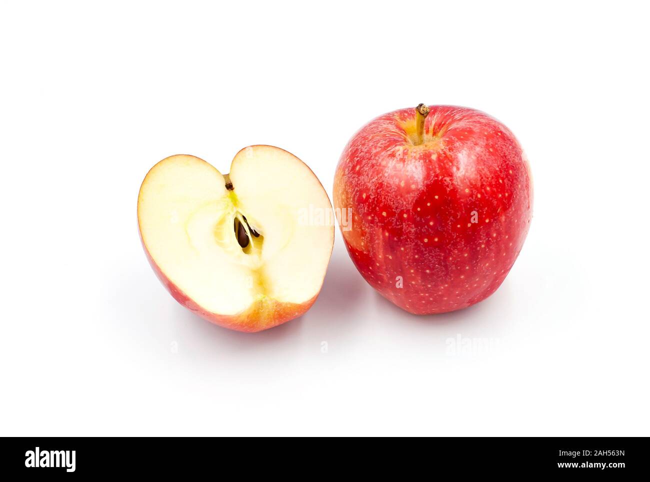 Red apple whole and halves piece isolated on white background Stock ...
