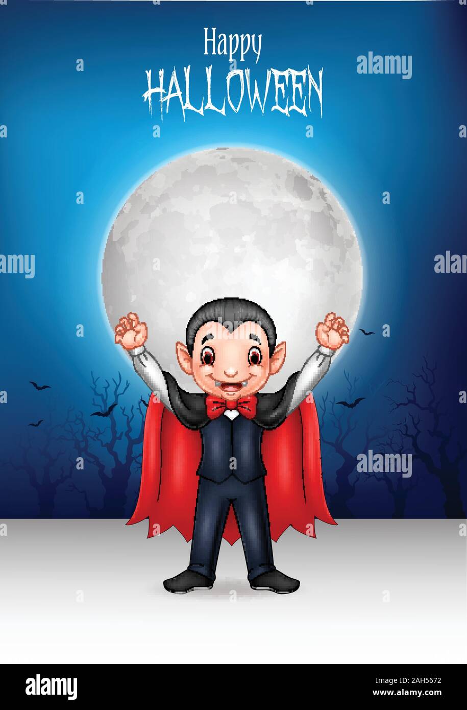 Cartoon happy vampire with halloween background Stock Vector Image ...