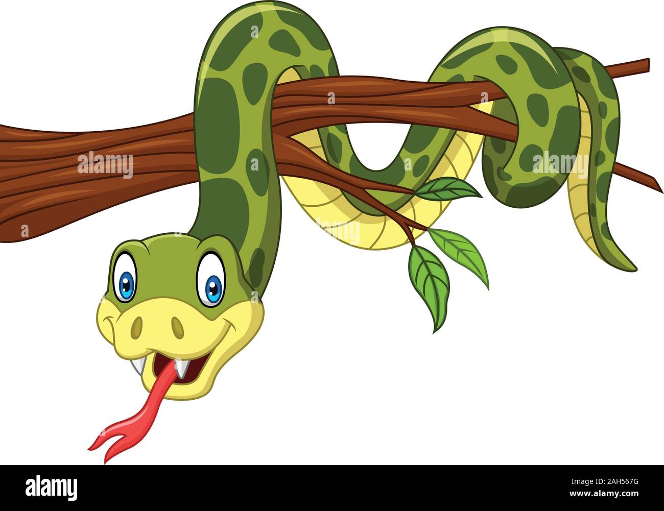 Cartoon green snake on tree branch Stock Vector Image & Art - Alamy