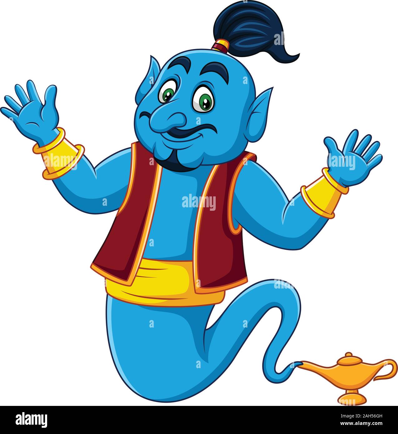 Cartoon Genie coming out of gold magic lamp Stock Vector Image Art Alamy