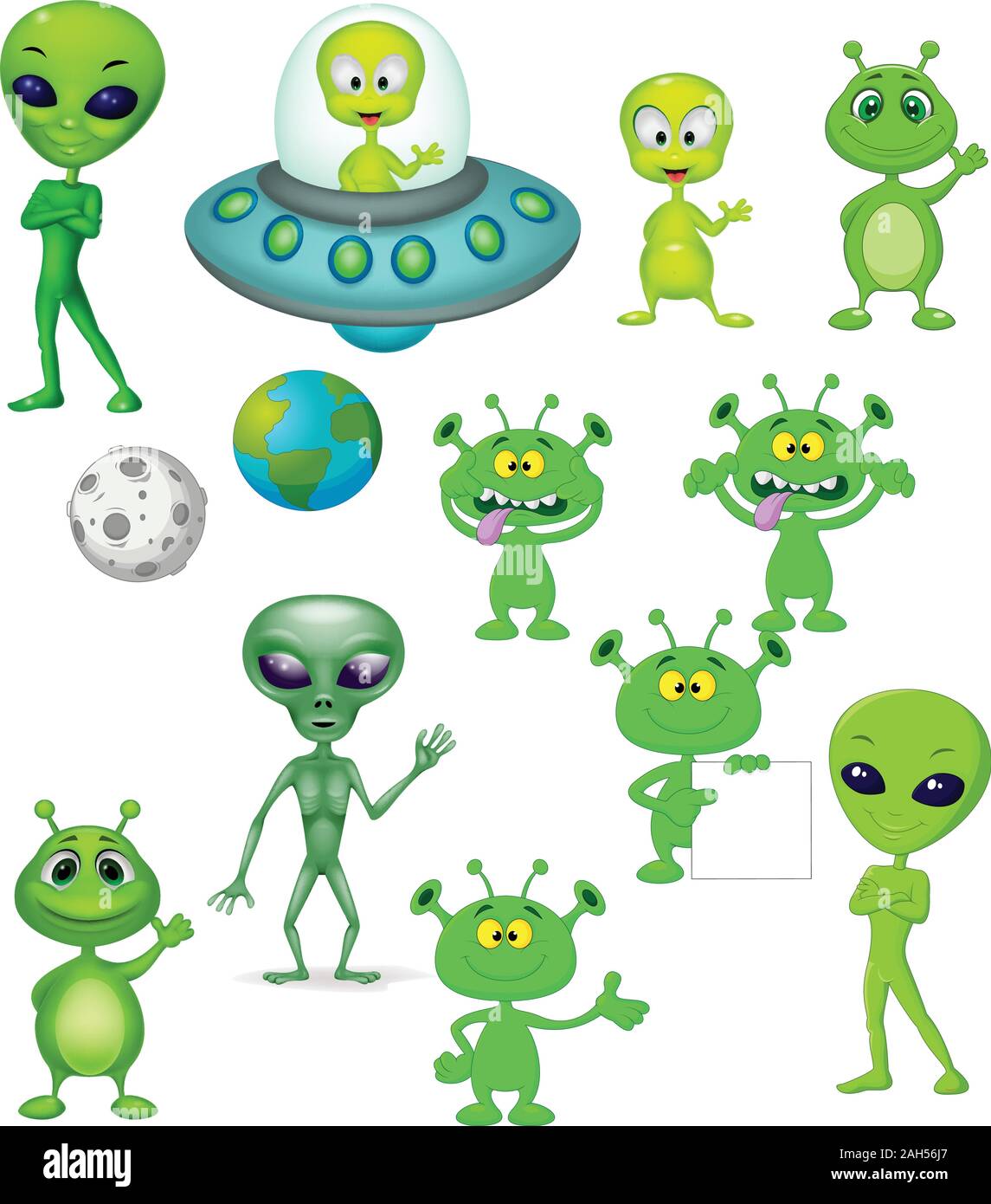 Cartoon green alien collection set Stock Vector Image & Art - Alamy