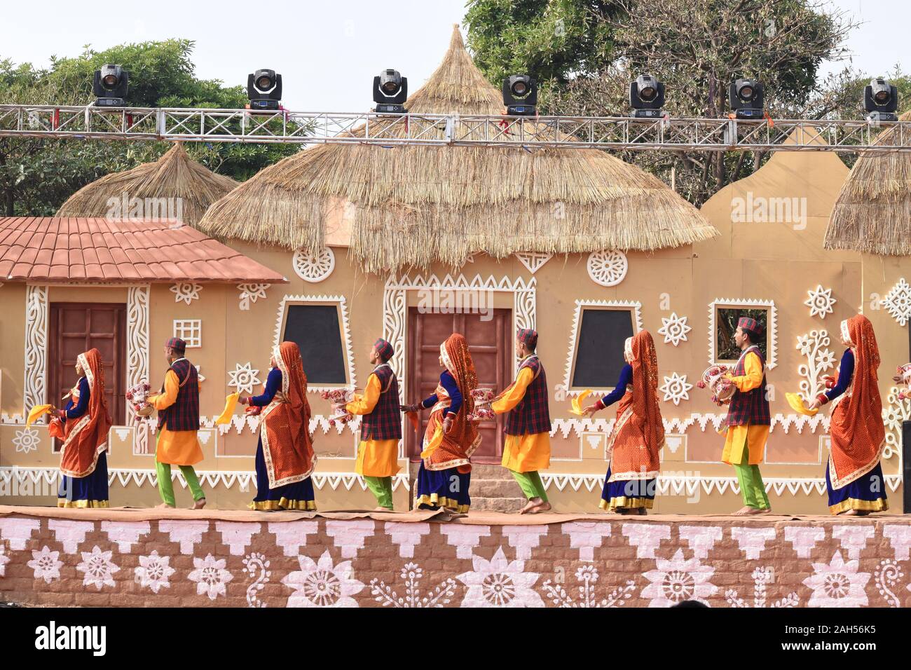 Folk artists from the state of Uttarakhand performing on stage Stock ...