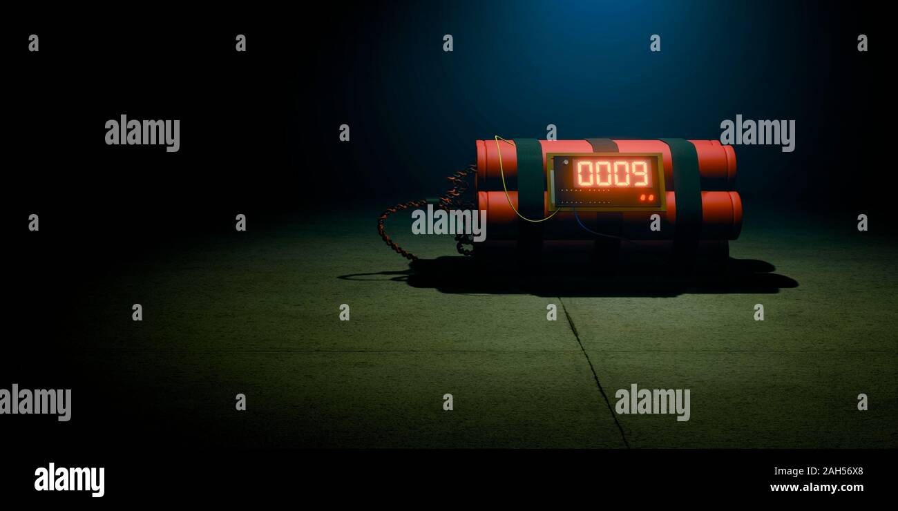 Image of a time bomb on dark background. Timer counting. 3d render ...