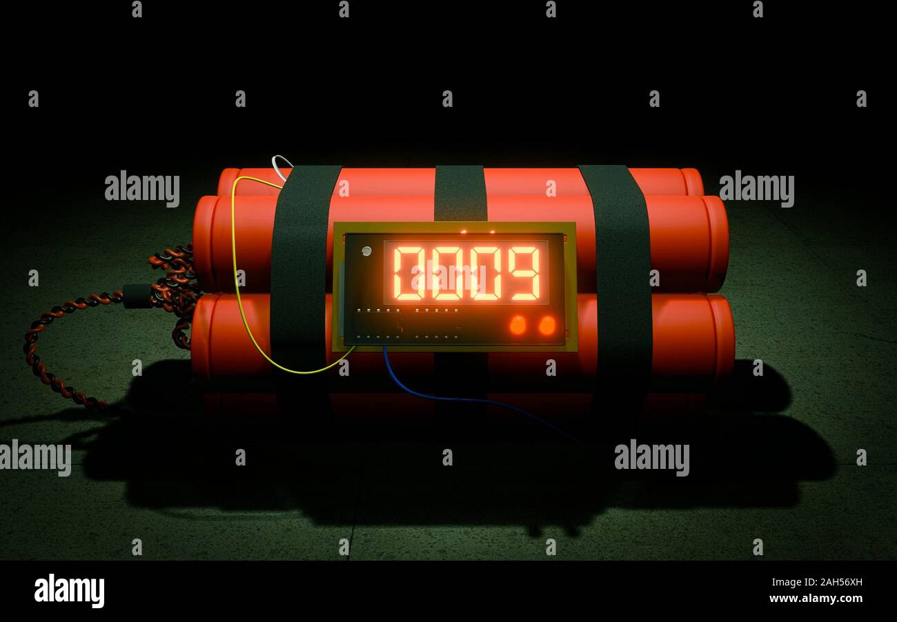 Image of a time bomb on dark background. Timer counting. 3d render ...