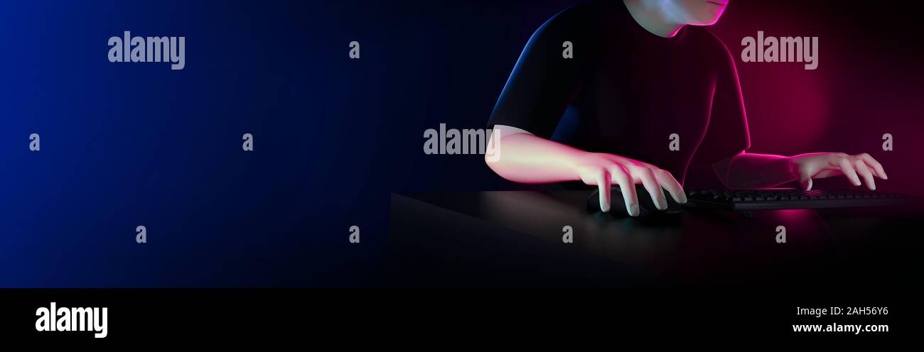 Gamer plays video game. 3d render Stock Photo - Alamy