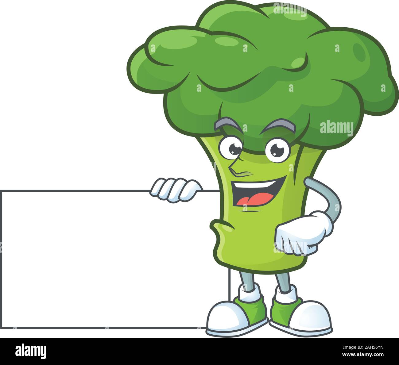 cute green broccoli cartoon character with a board Stock Vector Image ...