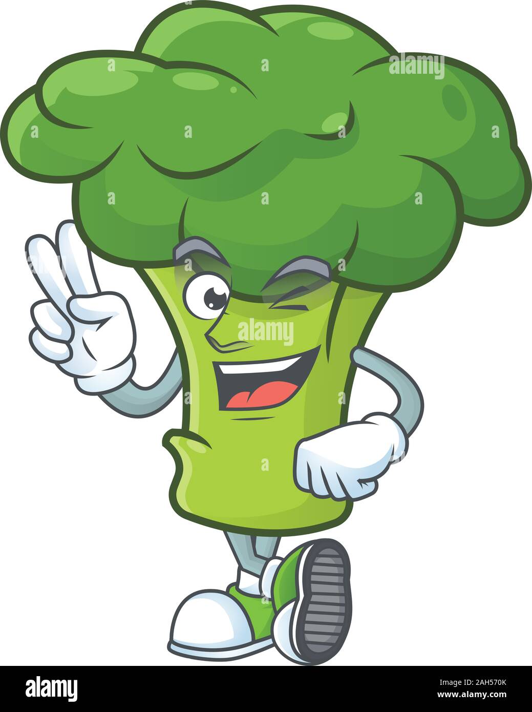 Green broccoli cartoon mascot style with two fingers Stock Vector Image ...