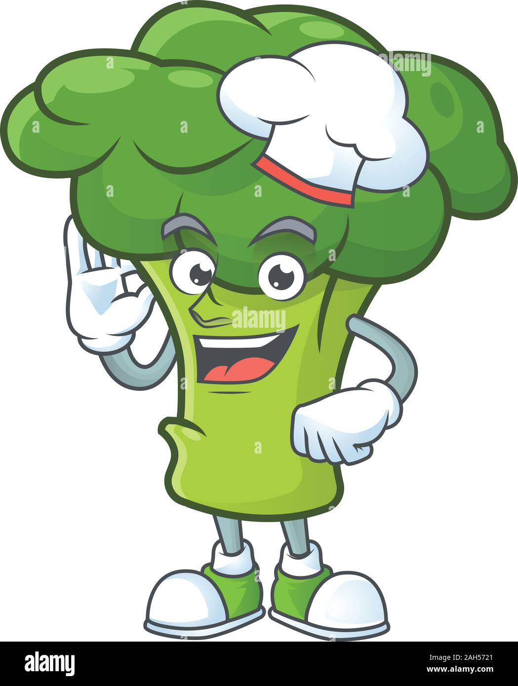 Smiley Face chef green broccoli character with white hat Stock Vector ...