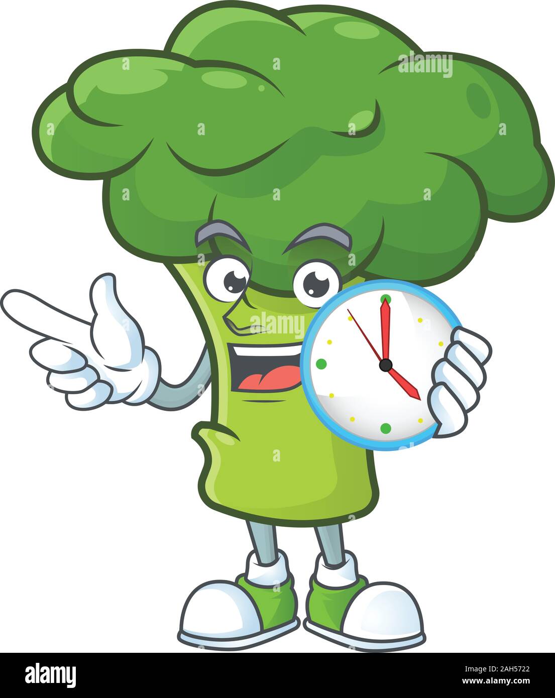 Happy green broccoli cartoon mascot style with clock Stock Vector Image ...