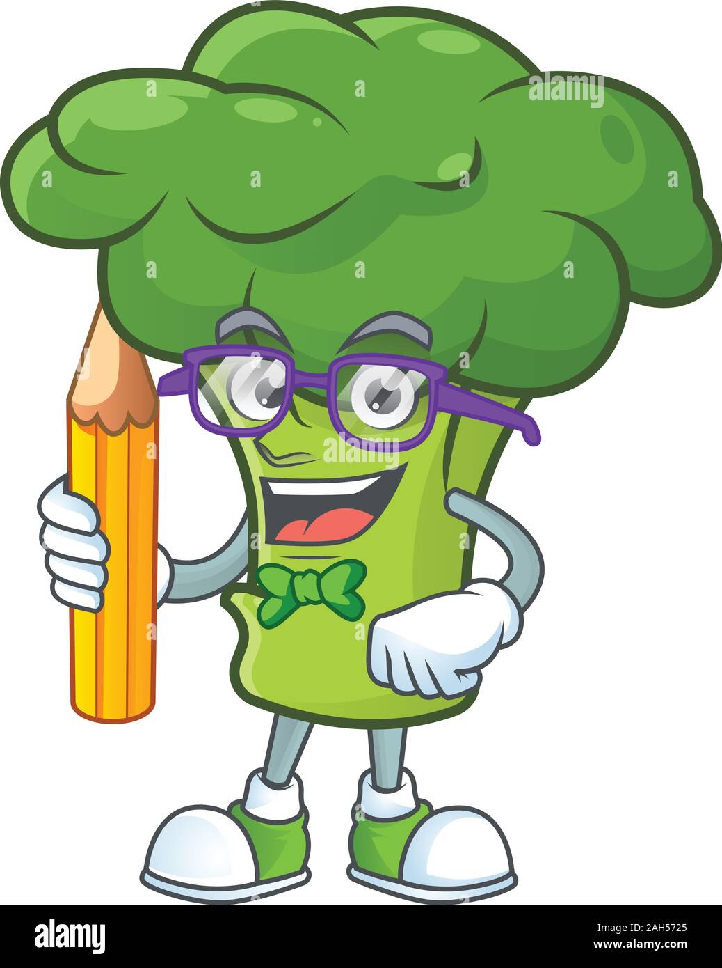 Cool smart Student green broccoli mascot with a pencil Stock Vector ...