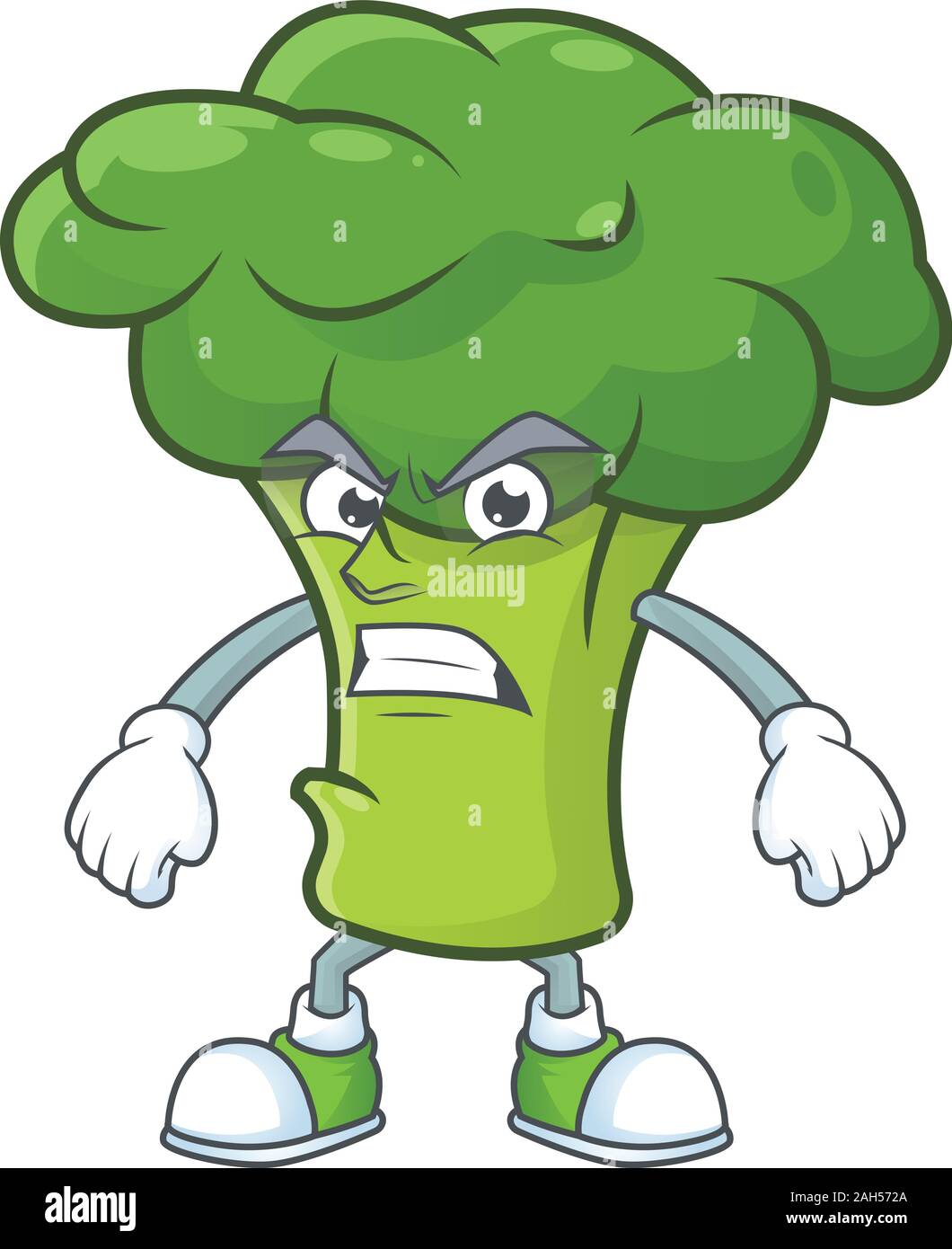 Picture of green broccoli cartoon character with angry face Stock ...