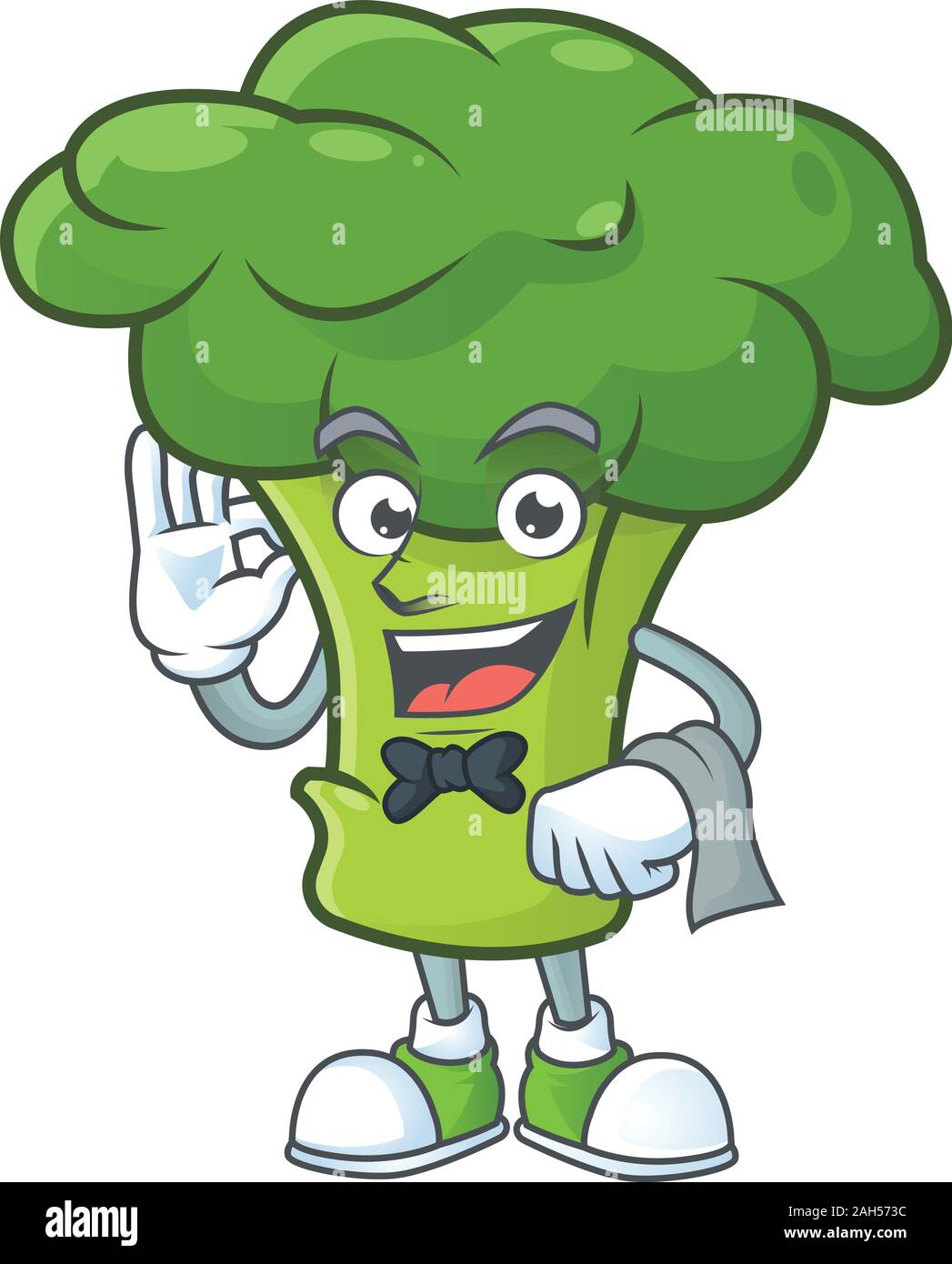 Green broccoli cartoon character as a Waiter look Stock Vector Image ...