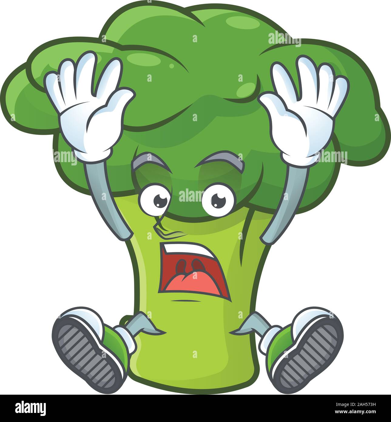 Cartoon character of green broccoli style with shocking gesture Stock ...