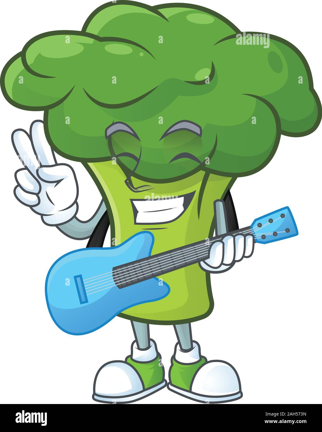 Cute and cool green broccoli cartoon character performance with guitar ...