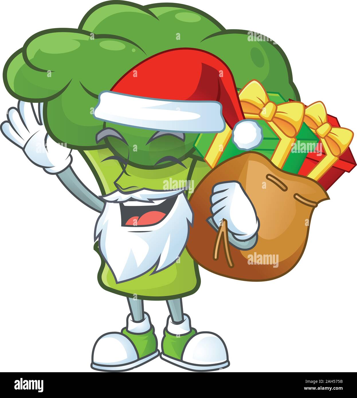 Santa Claus with gift bag green broccoli Cartoon design Stock Vector ...