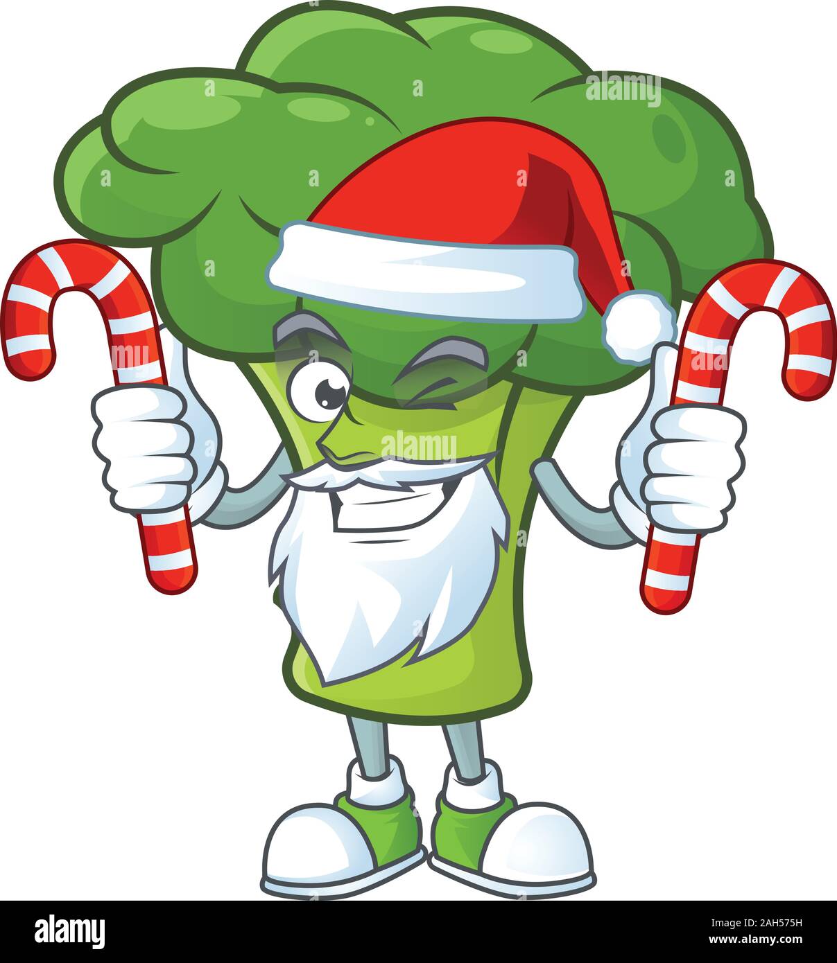 Green broccoli Cartoon character in Santa Claus with candy Stock Vector ...
