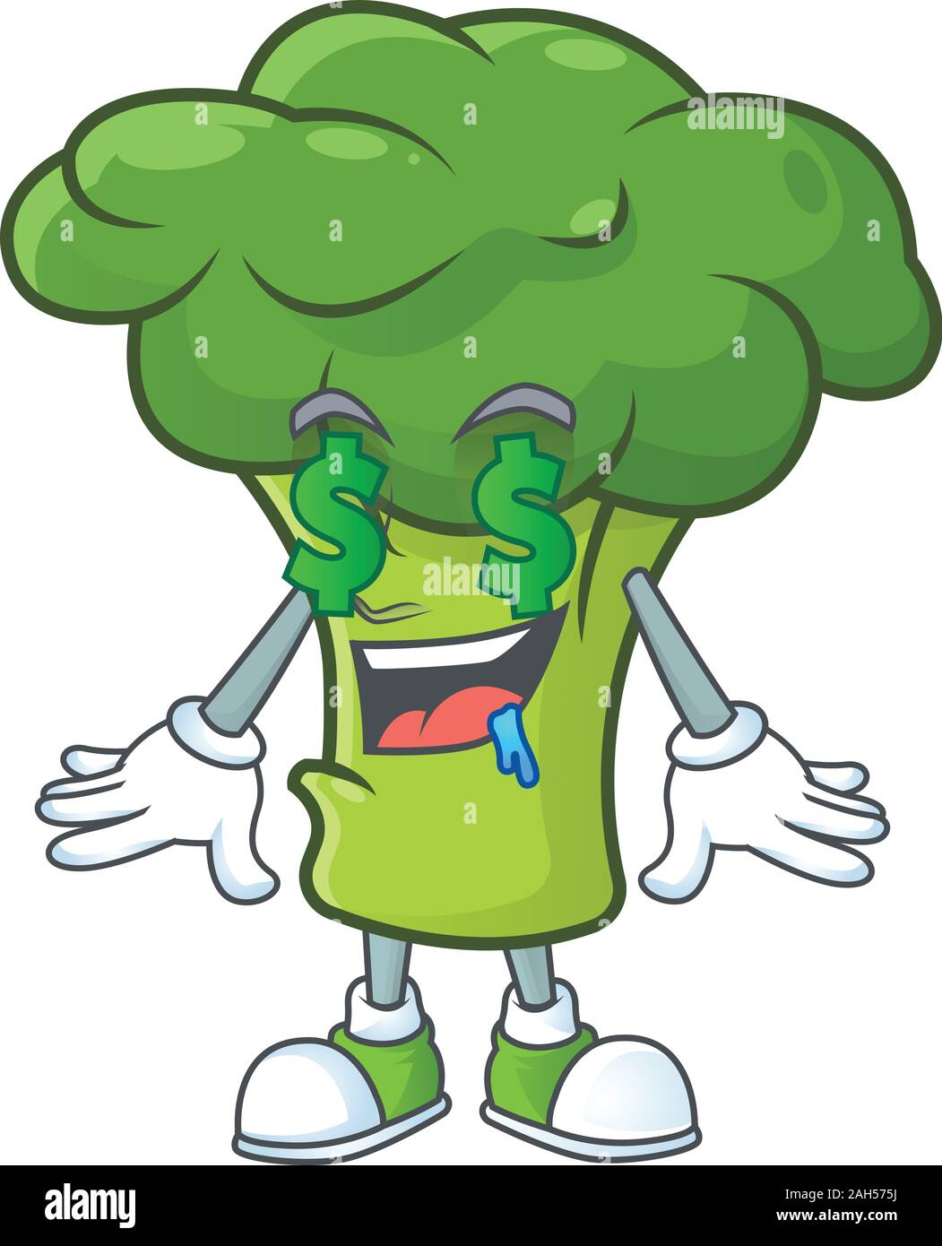 Cute green broccoli with Money eye cartoon character design Stock ...