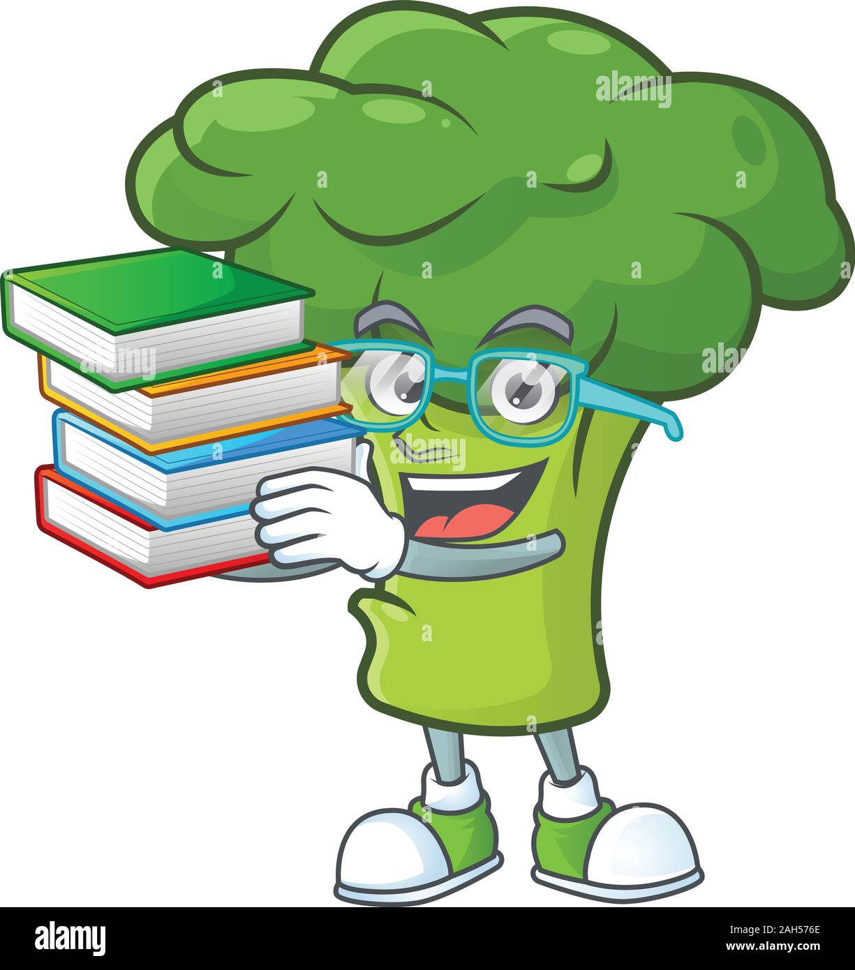 Student with book green broccoli on mascot cartoon character style ...
