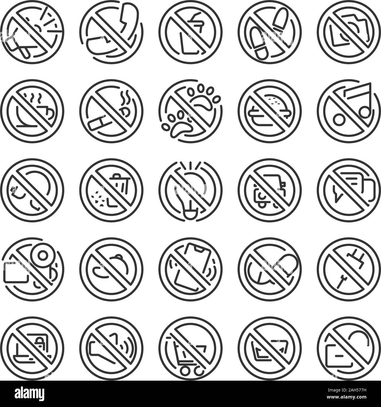 Prohibition Sign outline icon set. Vector and Illustration Stock Vector ...