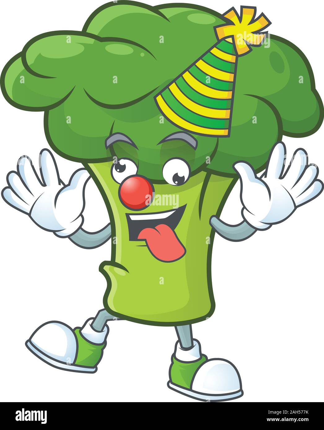 Funny Clown green broccoli on cartoon character mascot design Stock ...