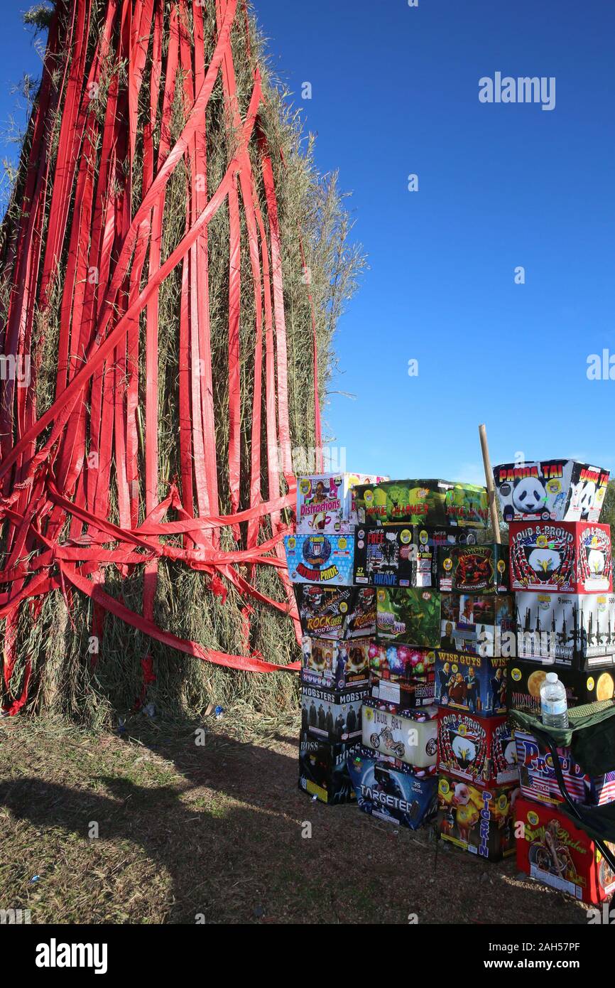 Gramercy, United States. 24th Dec, 2019. Fireworks on display near a ...
