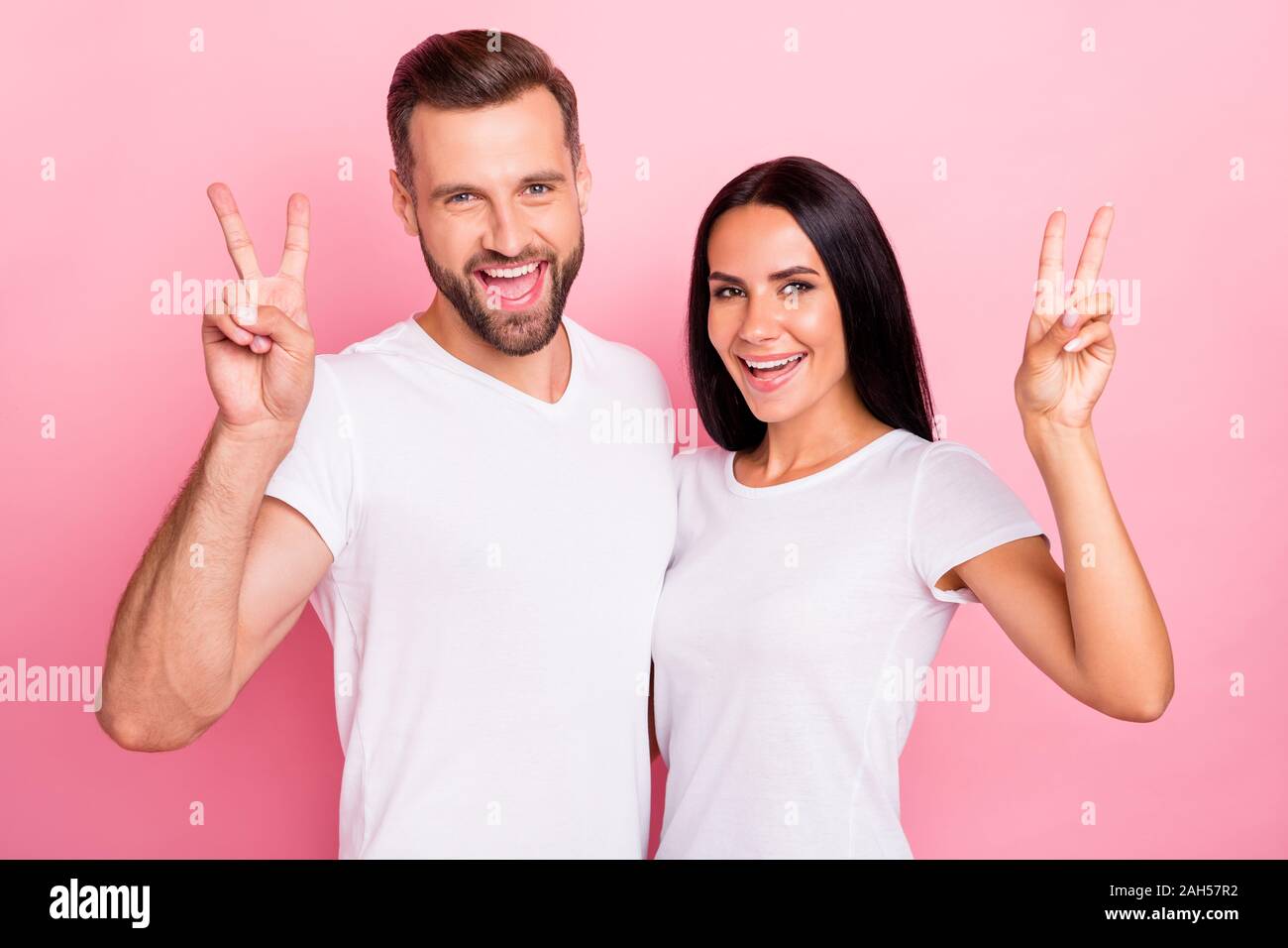 Portrait of his he her she two nice-looking attractive lovely charming ...